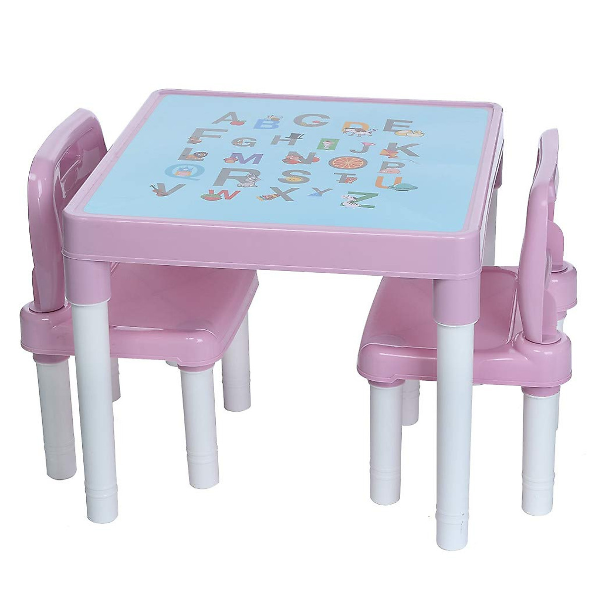 Toxz Plastic Kids Table and 2 Chairs Set,for Boys0 or Girls Toddler,with English Alphabet Table,Curved Table Corner,Safety Environmentally Friendly Material(Ship from US!)