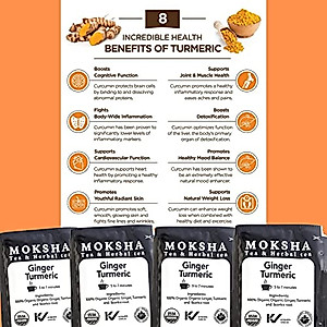 Pure Organic Turmeric Tea Bags with Ginger - Ginger Tea Bags with Turmeric Curcumin By Moksha Tea - 20 Turmeric Ginger Tea Bags