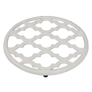 Home Basics Lattice Collection Cast Iron Trivet for Serving Hot Dish, Pot, Pans & Teapot on Kitchen Countertop or Dinning, Table-Heat Resistant (1, White)