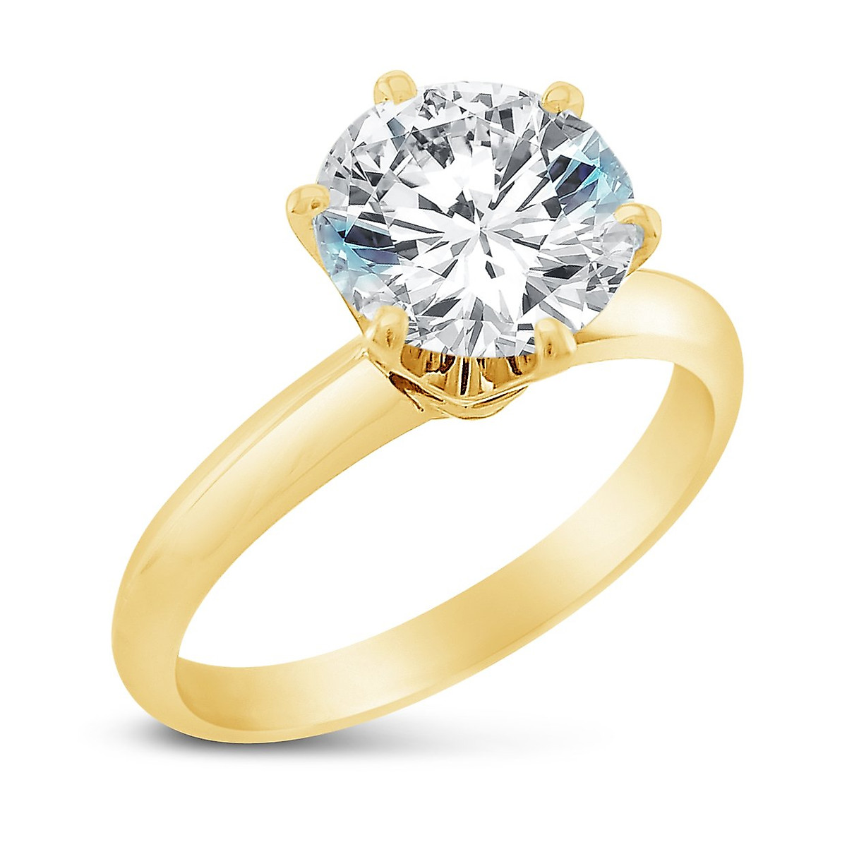 Size 8.5 - Solid 14k Yellow Gold Classic Traditional Round Brilliant Cut Solitaire CZ Cubic Zirconia Engagement Ring 1.0ct.