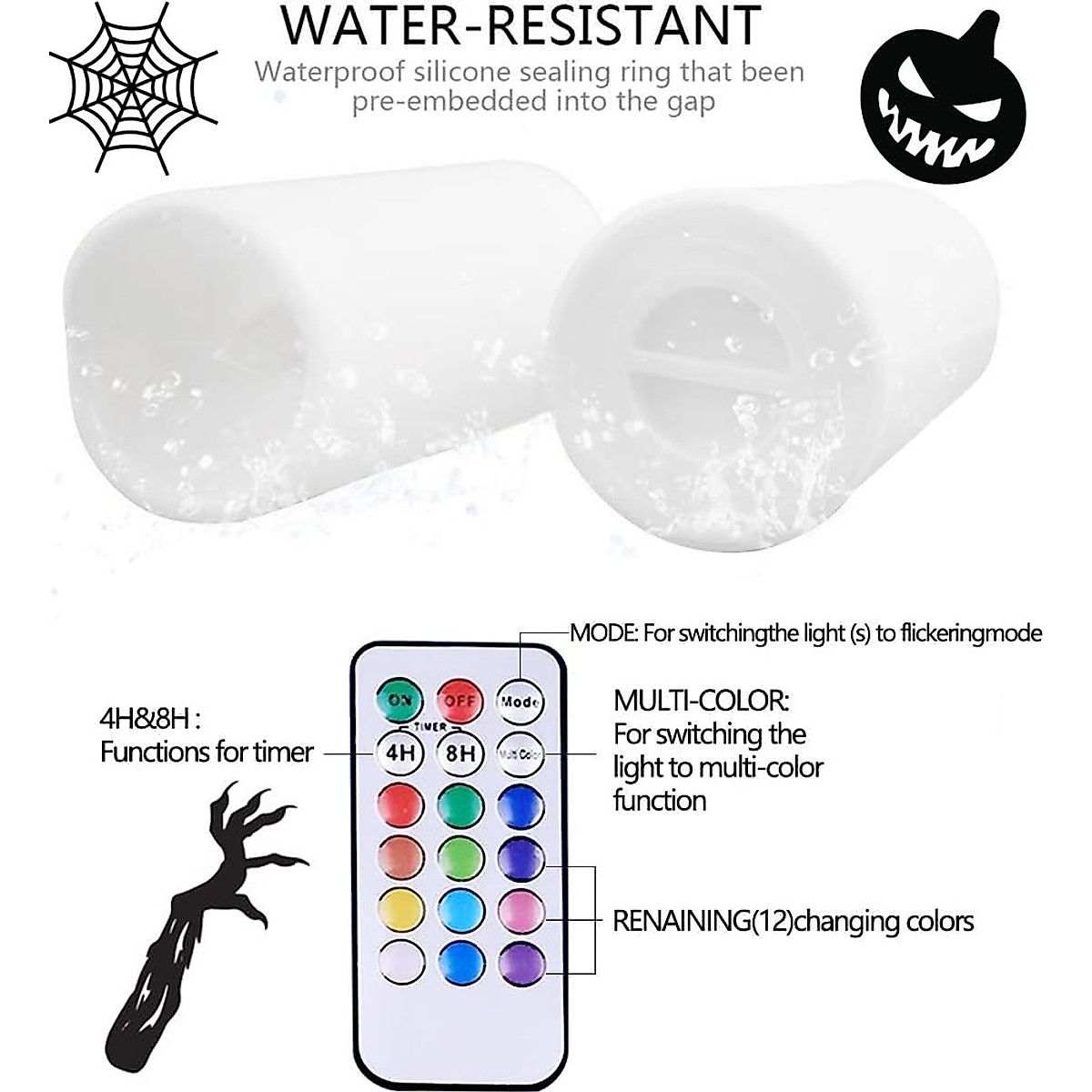 salipt LED Multi Colored Flameless Candles, LED Flickering Candles Set of 6 (H 6" xD 3") Battery Operated Candles,Waterproof Flameless Candles, Resin Plastic, Indoor Outdoor Use for Gifts Halloween