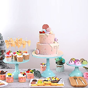 3 Piece Metal Cake Stand, Cake Pop Stand Set of Disc Diameter 8" 10" 12", Tall Cake Stands for Dessert Table, Perfect Display for Wedding, Graduation Party, Birthday, Baby Shower, Decorations (Blue)