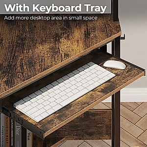 Rolanstar Corner Desk, 44.5" W x 34.5" H Small Computer Desk with Power Outlets, Gaming Desk with LED Lights, Triangle Corner Desk with Keyboard Tray & Monitor Stand for Small Space, Rustic Brown