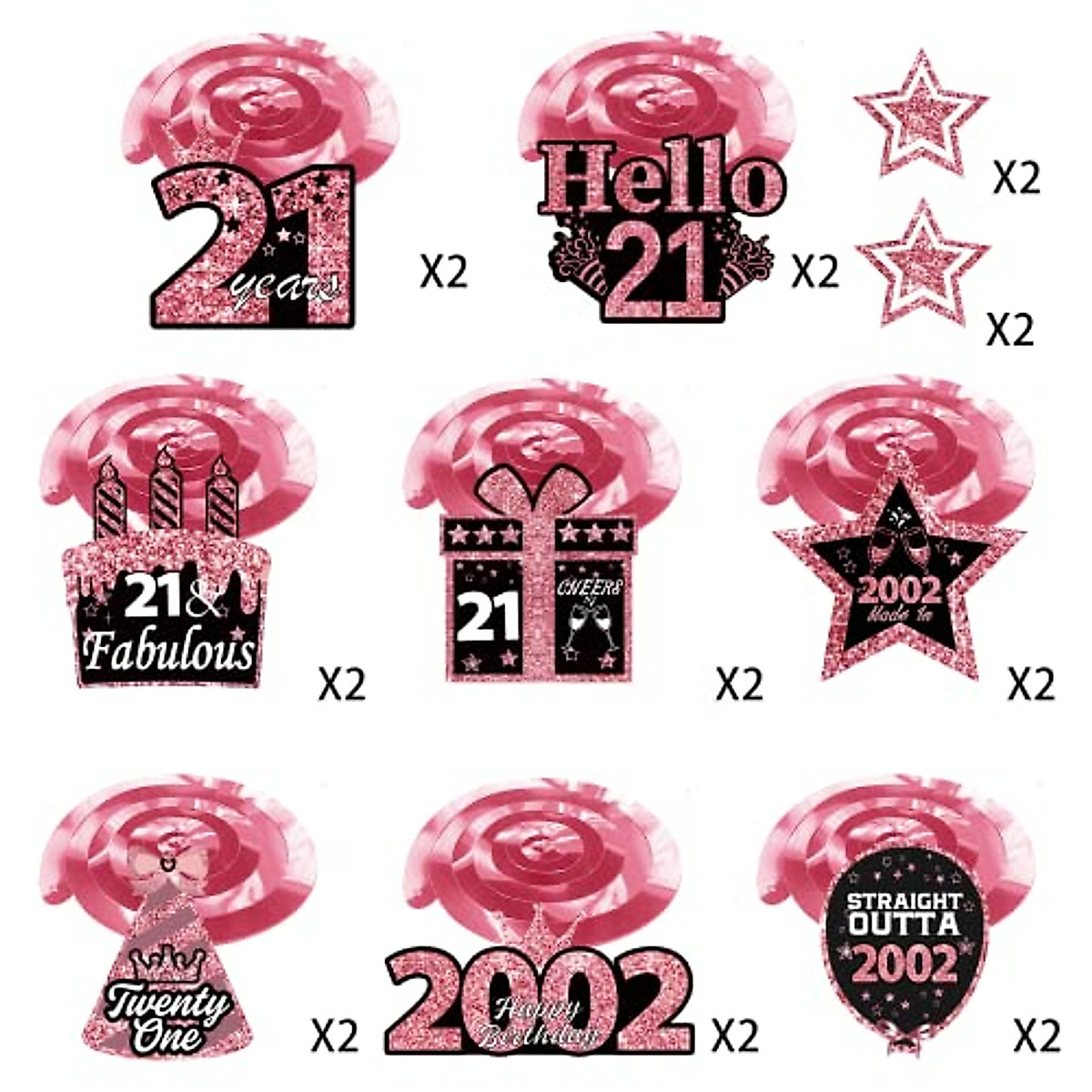 40Pcs Rose Gold 21st Birthday Decorations for Her Hanging Swirls, No-DIY 21st Birthday Decorations Ceiling Streams, Hello 21 Hanging Swirls 21st Birthday Decorations for Her cocomigo