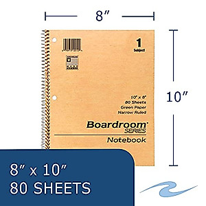 ROARING SPRING Wirebound Notebook with Green Paper, One Subject, 10" x 8", 80 sheets, Narrow Ruled, Brown Kraft Covers