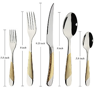 40-Piece Gold Silverware Set Stainless Steel Flatware Set Service for 8 Kitchen Cutlery Utensils Includes Knives Spoons Forks For Home Kitchen Hotel