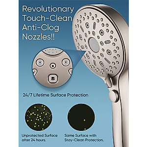 Heemli 12 Functions Shower Head with handheld, High Pressure Detachable Shower Head Set with Hose/ON/Off Button for Pets Dog Bath, Adjustable Bracket Rubber Washers Brushed Nickel