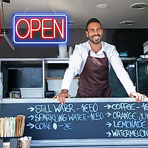 Led Neon Open Signs for Business,16.5"X 9" Open Signs, Powered by USB with ON/OFF Switch, Adjustable Bright Led Neon Open Sign for Bar Salon Coffee Stores Club Hotel (Blue/Red-Horizontal)