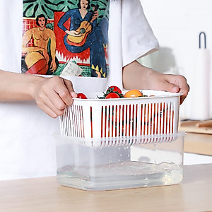 Rtteri 8 Pack Fruit Storage Containers for Fridge Produce Saver Containers for Refrigerator with Drain Colander Plastic Produce Keepers Refrigerator Organizer for Vegetable Berry Salad Lettuce (White)