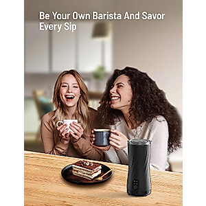 Milk Frother, Symdral 4-in-1 Milk Frother and Steamer, Automatic Hot and Cold Foam Maker & Milk Heater, with Auto Shut-Off, Silent Operation, Frother for Coffee, Latte, Cappuccino, Macchiato (Black)