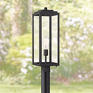 John Timberland Titan Modern Outdoor Post Light Fixture Mystic Black 21 3/4" Clear Glass Panel for Exterior Barn Deck House Porch Yard Patio Outside Garage Front Door Garden Home Roof Lawn