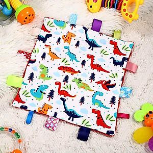 NUOBESTY Baby Blanket- Dinosaur Pattern Appease Blanket with Tags Taggy Blanket for Newborn Toddlers
