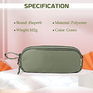 iSuperb 2 Compartments Pencil Case Zippered Pencil Pouch With Handle Big Large Capaciy Aesthetic Organizer Canvas & Nylon Pen Bag Handbag for Travel Office Stationary (Green)