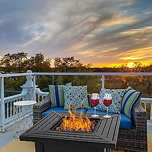 Gas Fire Pit Table, hOmeHua 28 inch Square Auto-Ignition Outdoor Propane Firepit with Cover and Lava Rock,Thick & Strong Striped Steel Tabletop,2 in 1 Fire Table for Patio/Backyard/Party/Deck (Black)