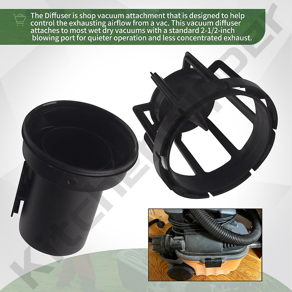 VT2525 & WS25025A 2.5 Inch Muffler/Diffuser Accessory for Ridgid Wet/Dry Vacuums, Fits Most Vacs With A Standard 2-1/2" Exhaust Port, To Reduce Blowing Dust and Debris