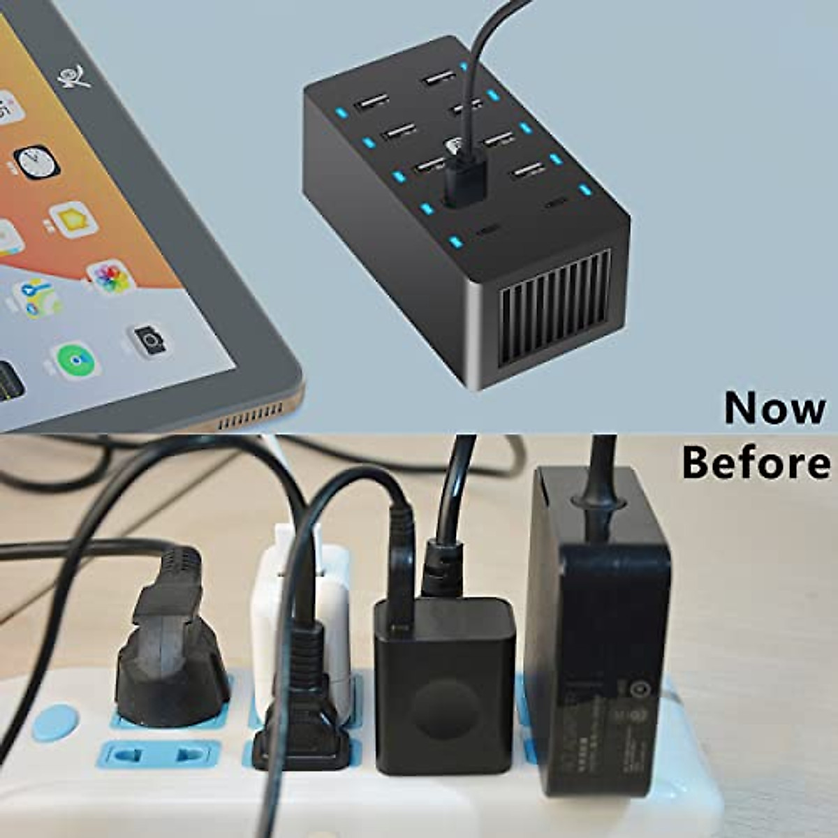 10 Ports Wall Charger, 50W 10-Port Family-Sized Desktop USB Rapid Charger,Multiple Charging Station,Compatible with Smartphones and Other USB Charging Devices