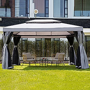 Grand Patio 10x13 Ft Patio Gazebo, Outdoor Gazebo Canopy with Mesh Netting and Curtains，Sturdy Straight Leg Tent Soft Top Gazebo for Patios Deck Backyard