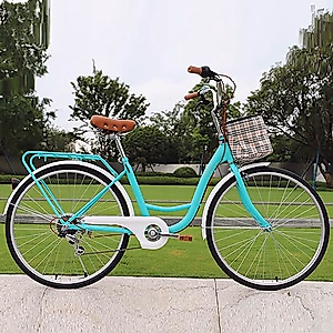 Gmlmes Beach Cruiser Bike, Multiple Speed Bicycle 26 Inch Commuter Bicycle High-Carbon Steel Frame, Front Basket & Rear Racks Retro Bicycle Road Bikes (Black)