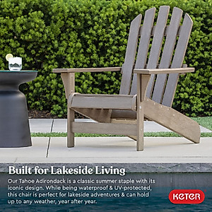 Keter Tahoe Adirondack Chair with Weatherproof Finish, Outdoor Furniture for Entertaining by The Pool, Patio, and Fire Pit, Easy Assembly for Sturdy and Steady Outdoor Seating, Weatherwood