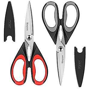Kitchen Shears, iBayam Kitchen Scissors Heavy Duty Meat Scissors Poultry Shears, Dishwasher Safe Food Cooking Scissors All Purpose Stainless Steel Utility Scissors, 2-Pack (Black Red, Black Gray)