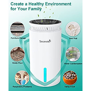 Dehumidifiers, Secmote Dehumidifiers for Home (560 Sq.ft), 63oz Ultra Quiet Portable Dehumidifier, Auto-off Small Dehumidifier with 7 Color Lights 2 Speed Modes for Basements Bedroom Closet Bathroom