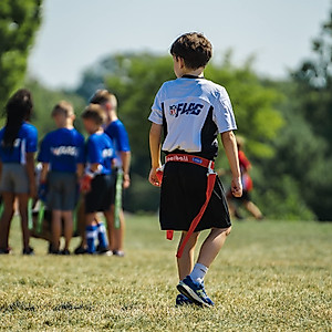 ANCKNE Flag Football Set, 2 Player Flag Football Belts for Kids/Youth/Adult, Includes 2 Adjustable Belts, 6 Flags, Strong Buckle Belt for Kids Players of Flag Football (3 Red & 3 Blue Flags)