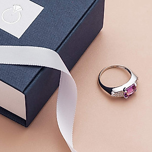 PEORA Simulated Alexandrite Statement Ring in Sterling Silver, Elegant Linear Design, Radiant Cut, 8x6mm, 2 Carats, Comfort Fit, Size 5