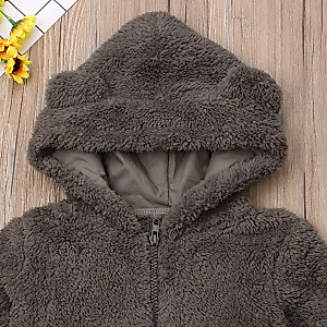 LXXIASHI Newborn Infant Unisex Baby Thicken Fleece Coveralls Romper Hooded Footies Bunting Snowsuit Outfit (Brown, 12-18 Months (New)