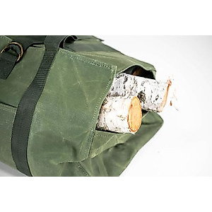 MAYHEM & MERCY Firewood Carrier - Waxed Canvas Wood Carrier For Firewood - Hunter Green Log Carrier For Firewood Fireplace Wood Rack Log Bag - Firewood