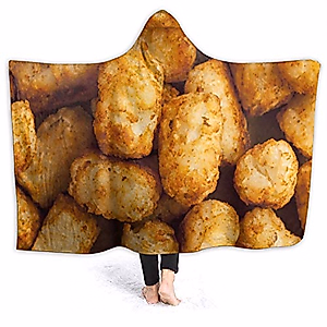 Golden Potato Tater Tots Hooded Blanket Ultra Soft Wearable Throw Blanket Coral Fleece Blanket Hoodie Cloak for Sofa Lounge Bed Napping Large 80x60In （Queen） Adults