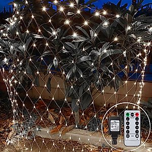 Apatner Outdoor Net Mesh Lights Bushes Lights Plug in Outside Tree Light 9.8ft x 6.6ft 200 LED Connectable for Curtain Garden Yard Balcony, 8 Mode with Remote(White)