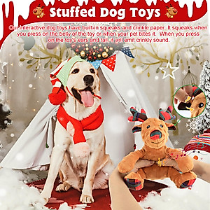 YUEPET Christmas Squeaky Dog Chew Toys, Reindeer Plush Dog Toys for Cleaning Teeth, Durable Stuffed Dog Toys with Crinkle Paper for Puppies Small Medium Dogs