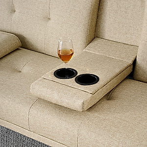 Daesar 67" Beige Leather Multifunctional Double Folding Sofa Bed for Office with Coffee Table