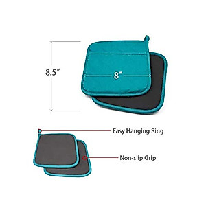 Jalpa Turquoise Pot Holders, Neoprene Oven Pot Holder with Pocket 8"x8.5" Dual-Function Hot Pad Set for Finger Hand Wrist Protection Heat Resistant - Pack of 6 (six)