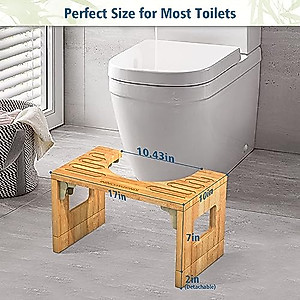 Bamboo Toilet Stool Squat 7in & 9in Adjustable Heights, Foldable Poop Stool for Bathroom Adults Kids, Potty Stool with Non-Slip Layer to Improve Bathroom Posture and Comfort, 400 lbs Capacity