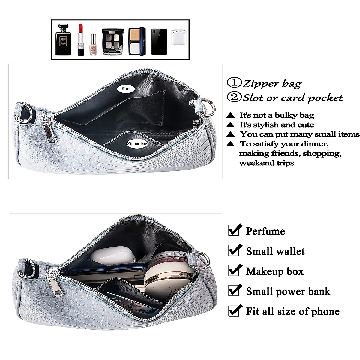 Scioltoo Clutch Purses Classic Evening Bag with Zipper Closure for Women CasualFashion Purses Handbags Evening Bag Mini Crossbody Handbags Blue