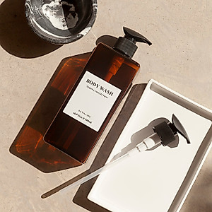 La Via Casa Shampoo and Conditioner Dispenser | 3 Plastic Amber 3 Wall Mount Black | Shampoo Dispenser with Waterproof Labels | No Drill | Shower Bottles Refillable with Pump