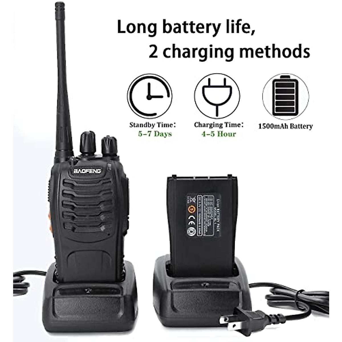 Baofeng Long Range Walkie Talkies Two Way Radios with Earpiece 2 Pack UHF Handheld Rechargeable BF-888s Interphone for Adults or Kids Hiking Biking Camping Li-ion Battery and Charger Included