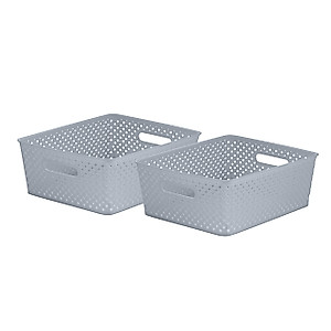Simplify's Medium Resin Wicker Storage Bin in Grey