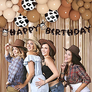 Brown Cow Balloons Garland Arch Kit, 158Pcs Neutral Brown Blush Cow Print Balloon Happy Birthday Banner for Western Cowboy Cowgirl Baby Shower Decorations Farm Animals Theme Birthday Party Supplies