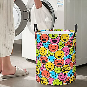 Pulinzy Smiley Face Waterproof Collapsible Laundry Hamper, Dirty Clothes Laundry Basket, Decorative Basket Bin Storage Organizer for Home/Dorm/Bathroom/Nursery Room/Toy Collection