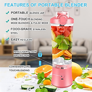 Portable Blender, 22 Oz Personal Size Blender for Milkshakes and Smoothies with 6 Blades, 240Watts, 2 Blending Modes and Cleaning Brush, Waterproof Blender USB Rechargeable for Kitchen, Home