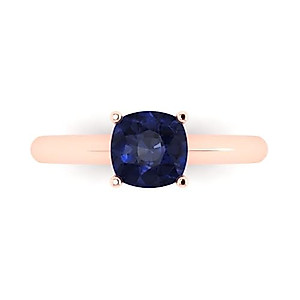 Clara Pucci 1.50 ct Cushion Cut Solitaire Simulated Blue Sapphire Engagement Bridal Promise Anniversary Ring 18K Rose Gold Size 3.75
