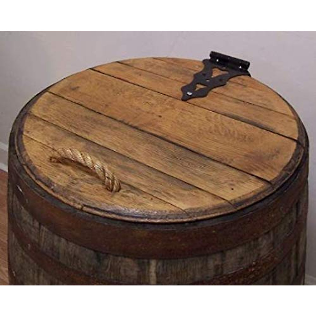 Whiskey Barrel Trash Can with Single Hinged Lid