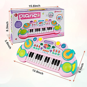 TWFRIC 24 Keys Baby Piano Toy Musical Toys for Toddlers Kids Piano Keyboard with LED Lights Toddler Toys Age 1-2 Early Learning Toys for 1 2 3 Year Old Girls Gifts