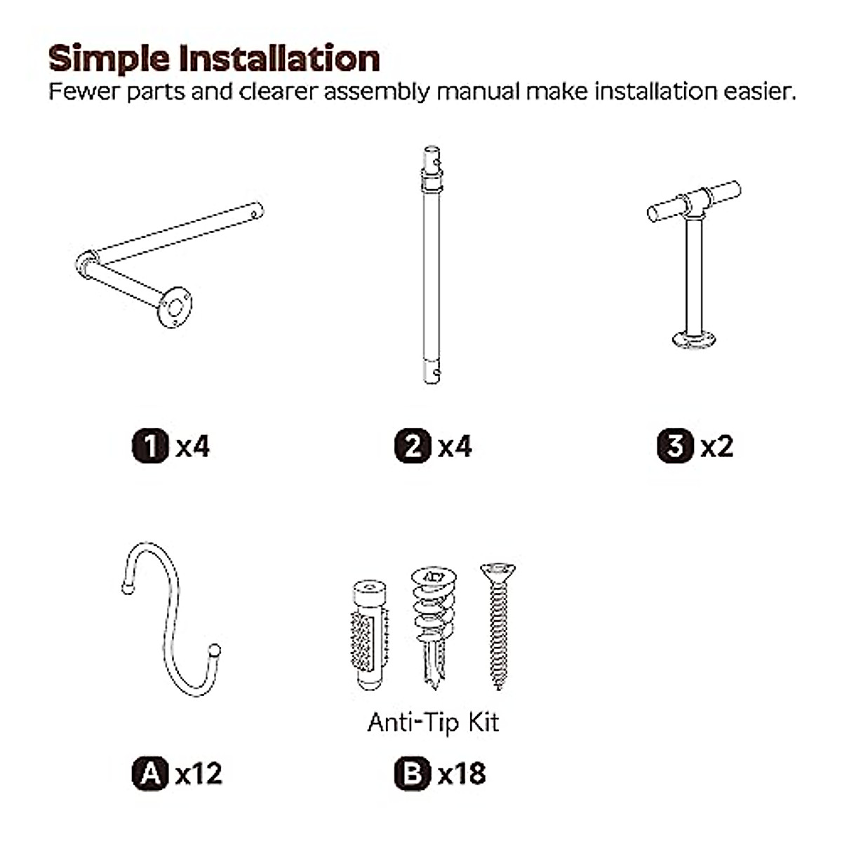 YATINEY Pipe Clothes Rack, 65.2in Wall Mounted Industrial Clothing Rack, Heavy Duty Detachable Garment Rack, Closet Hanging Clothes Rod, Multi-Purpose Hanging Rod for Bedroom, Black FS13L2BB