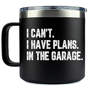 KLUBI Birthday Gifts for Dad Men- Coffee Tumbler Mug 14oz - Garage Dad Funny, Cool Fathers Day Gift Idea from Daughter, Son, Husband, Guys, Papa Who Wants Nothing, Grandpa, Awesome, Mechanic, Uncle