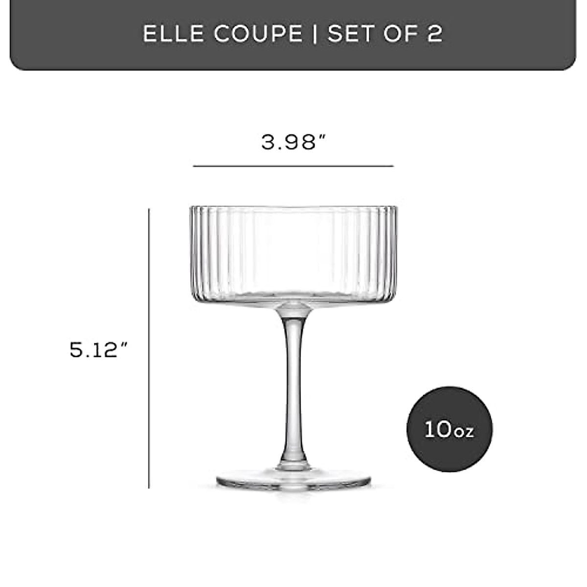 JoyJolt Fluted Coupe Glasses – ELLE 10oz Cocktail Coupe Glasses Set of 2 Ribbed Coupe Glass. Unique Champagne Coupe Glasses, Ribbed Martini Glass or Cocktail Glasses. Vintage Style Drinking Glasses
