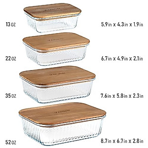 dokaworld Set of 4 Stackable Space-Saving Nesting Glass Bowls with Airtight Acacia Lids for Lunch, Meal & Food Prep - Microwave & Oven-ready BPA Free Durable Heat Resistant Inert Borosilicate Glass