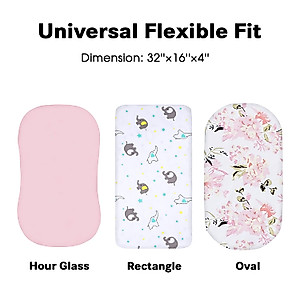 bimocosy Bassinet Sheet, 4 Pack Bassinet Sheets for Baby Girls Boys, Soft Baby Bassinet Fitted Sheets Neutral for Standard Bassinet Mattress, Size 32 x 16 x 4 Inches, Floral/Elephant/Pink/Green
